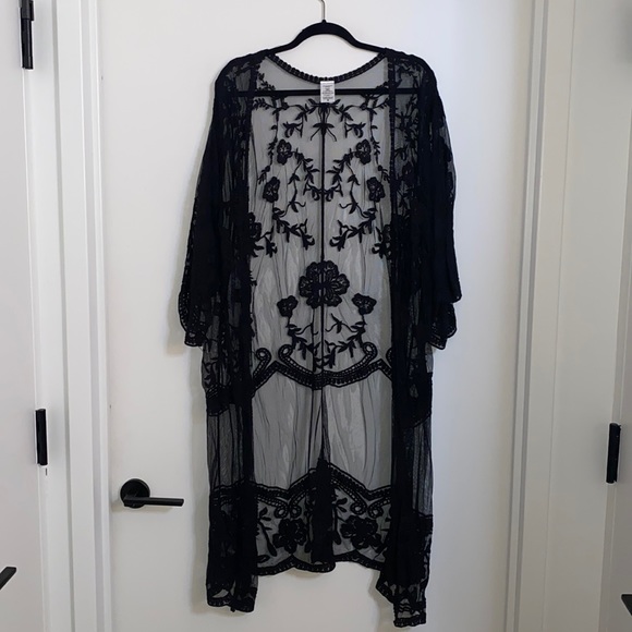 Source Unknown | Jackets & Coats | Black Lace Floral Embroidered Mesh ...